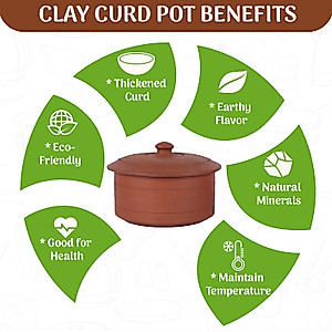 Village Decor handmade earthen clay natural yogurt maker/clay curd pot with lid (1000 ML / 34 OZ - 2 QTY)