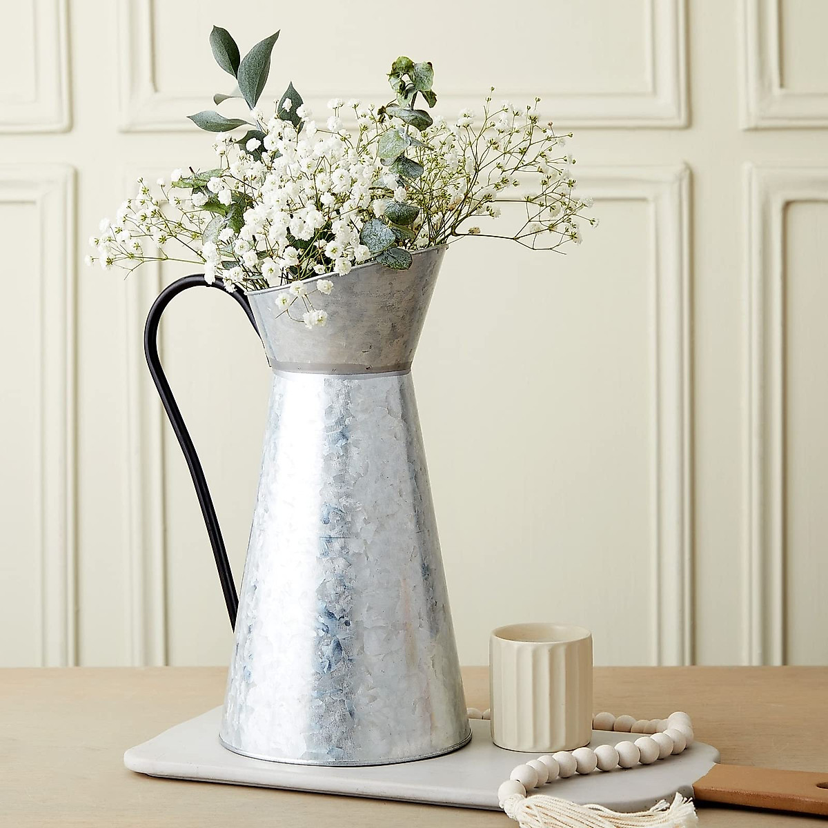 Juvale Rustic-Style Galvanized Vase with Handle, Metal Flower Vase for Farmhouse-Style Home Decor, Table Centerpieces, & Decorative Flowers Arrangements - Vase 12 Inch Tall - Metal Pitcher Vase