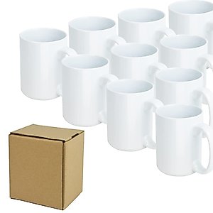 ARTONUSA 15 OZ Sublimation Coated Blank Mugs with Brown Mail Order Box, Case of 18 Pieces