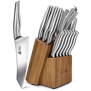 Kitchen Knife Set with Block, DDF iohEF 16 PCS Knife Set for Kitchen with Block Japanese Stainless Steel, Ultra Sharp Chef Knife Set with Sharpener