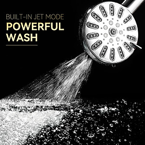 WATERLACE High Pressure Shower Head with Handheld, 8-mode Shower Heads, Anti-clog Nozzles, Built-in Power Wash to Clear Tub, Tile & Pets, with Extra Long Stainless Steel Hose and Adjustable Bracket