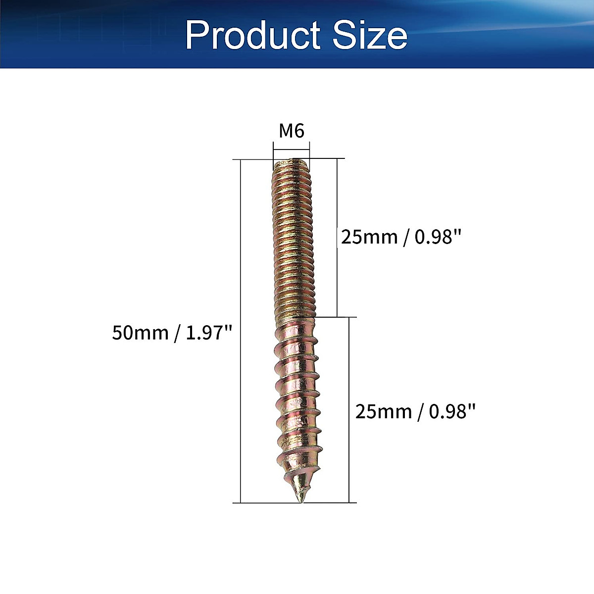 Yinpecly 10Pcs Carbon Steel Double Headed Hanger Bolts 2 inch Length Self-Tapping Screw for Furniture Installation M6×50 Bronze