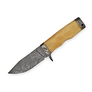 SFG - 9" Fixed Blade Hunting Bowie Knife, Damascus Steel Blade, Non-Slip Buffalo Bone Handle, Hunting, Camping, Backpacking, Fishing, Christmas Gift Item For Men