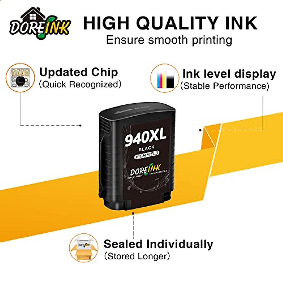 DOREINK 940 940XL Compatible for HP Ink Cartridge High Yield Work with Officejet Pro 8500 8500A 8000 Plus Machine A910a A909a A809a A811a A909g Printer (3 Black 1 Cyan 1 Megenta 1 Yellow, 6 Pack)