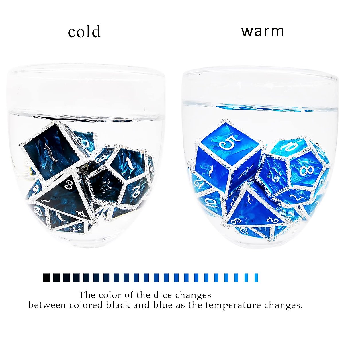 MJDICEOK Color Changing dice Metal Dragons dice DND dice Set D&D dice Set Role Playing dice Apply to Dungeons and Dragons (Black to Blue)