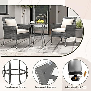 Tangkula 3 Piece Furniture Wicker Rattan Outdoor Patio Set, Onesize, Grey