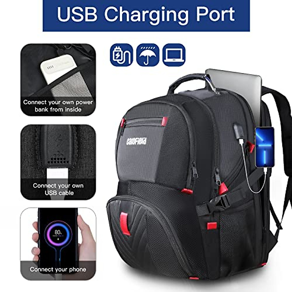 Laptop Backpack for Men, Extra Large Backpack, Travel Backpack Airline Approved Carry On Backpack 50L, Water Resistant Business College School Bookbag Work Bag Fits 17 Inch Laptops Gifts for Men Women