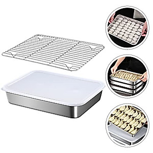 Yardwe Refrigerator Dumpling Box with Lid Stainless Steel Stackable Fridge Food Storage Containers Fresh Keeping Food Tray for Fruit Vegetables Bacon Meat Cheese Keeper