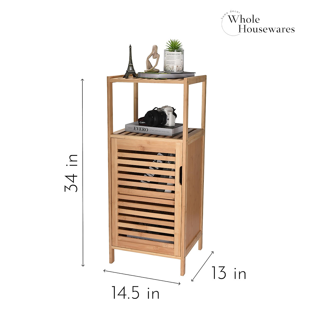 WHOLE HOUSEWARES Bamboo Shoe Rack Cabinet - Shelf Storage with Doors for Bathroom, Bedroom, and Kitchen- Freestanding Entryway Organizer Furniture - Multi-Tier Wood Cabinets for Small Spaces