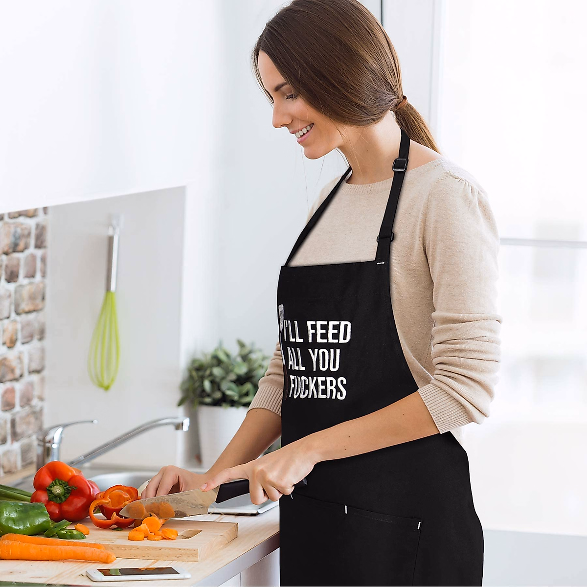 Exzillant - Embroidered Funny Aprons for Men - 3 pockets - Birthday, Christmas and Cooking Gifts for Dad, Brother, Husband - Polycotton -Black