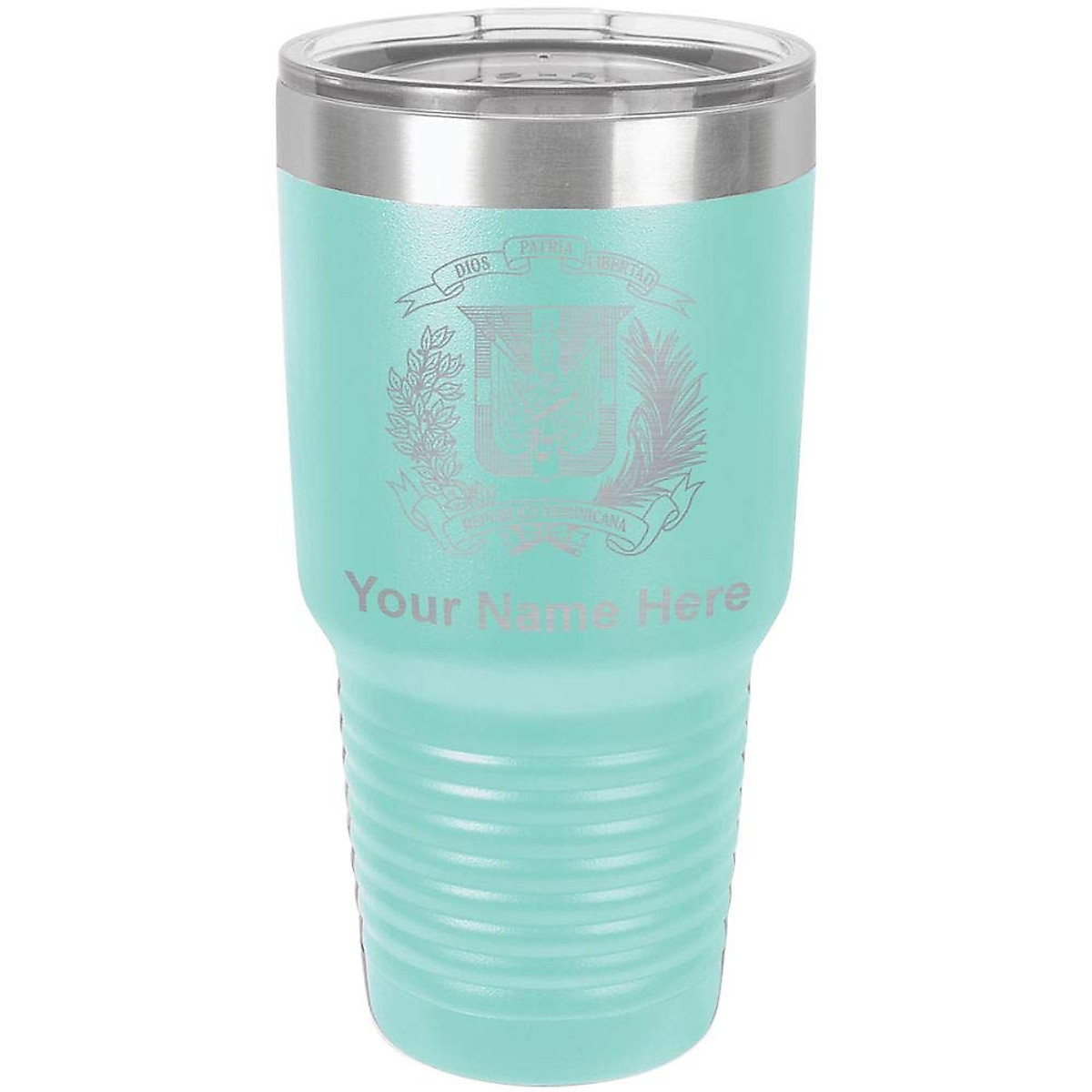 LaserGram 30oz Vacuum Insulated Tumbler Mug, Coat of Arms Dominican Republic, Personalized Engraving Included (Teal)