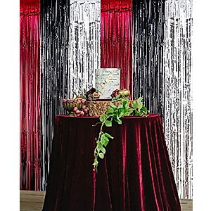 HappyField Burgundy Black Silver Foil Fringe Curtains for Bridal Shower Baby Shower Wedding Gender Reveal Maroon Black Silver Birthday Party Decorations Maroon Graduation Party Decorations 2023