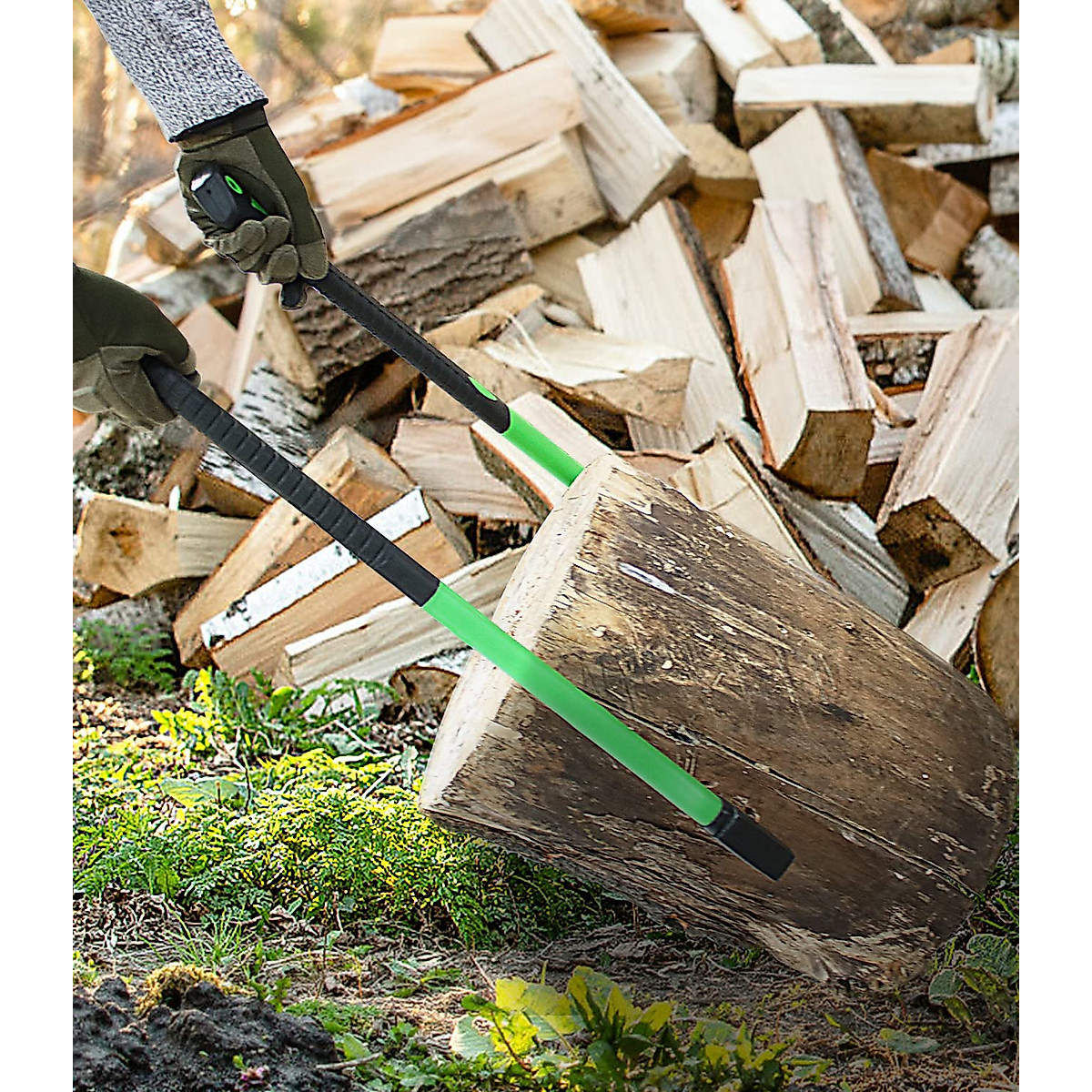 WICING Hookaroon, Pickaroon Logging Tool Forged Steel, with Anti-Slip & Shock Reduction Grip, for Log Lifting and Moving Wood Firewood Tool