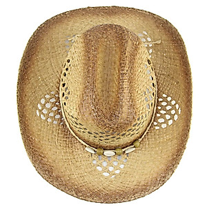 MINAKOLIFE Men's & Women's Western Style Cowboy/Cowgirl Straw Hat (Shell Beads)