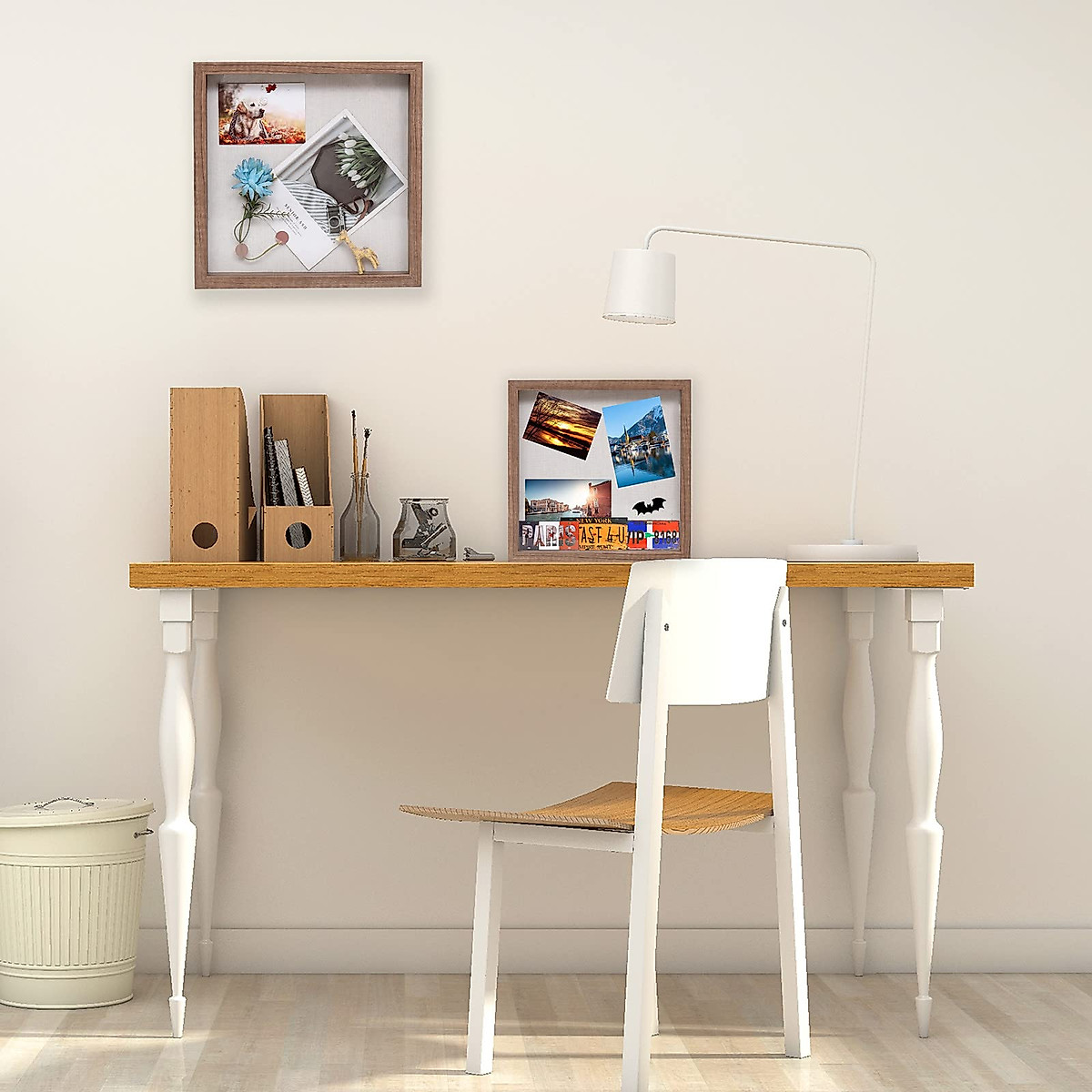 Muzilife 8x8 Shadow Box Picture Frame with Linen Board - Deep Wood & Glass Display Rustic Case Ready to Hang Memorabilia, Pins, Awards, Medals, Wedding, Tickets, and Photos, Carbonized Small