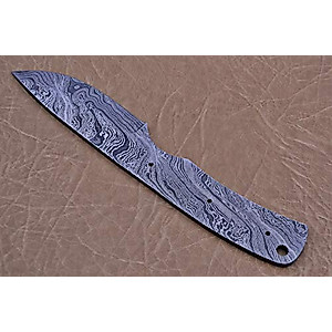 8" Long Hand Forged Damascus Steel Drop Point Blank Blade Skinning Knife with 3 Pin Hole & an Inserting Hole Space 3.5 inches Cutting Edge