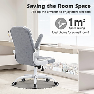SEATZONE Home Office Desk Chairs Grey Linen Fabric Executive Office Chair with Wheels and Arms Comfortable Ergonomic Desk Chair for Adults and Teens