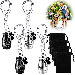 Sasylvia 4 Pcs Pet Urns Keychain Pet Ashes Keychain Dogs Keepsake Cremation Jewelry Stainless Steel Dog Paw Charm Ashes Holder with 4 Storage Bags for Cats Memorial