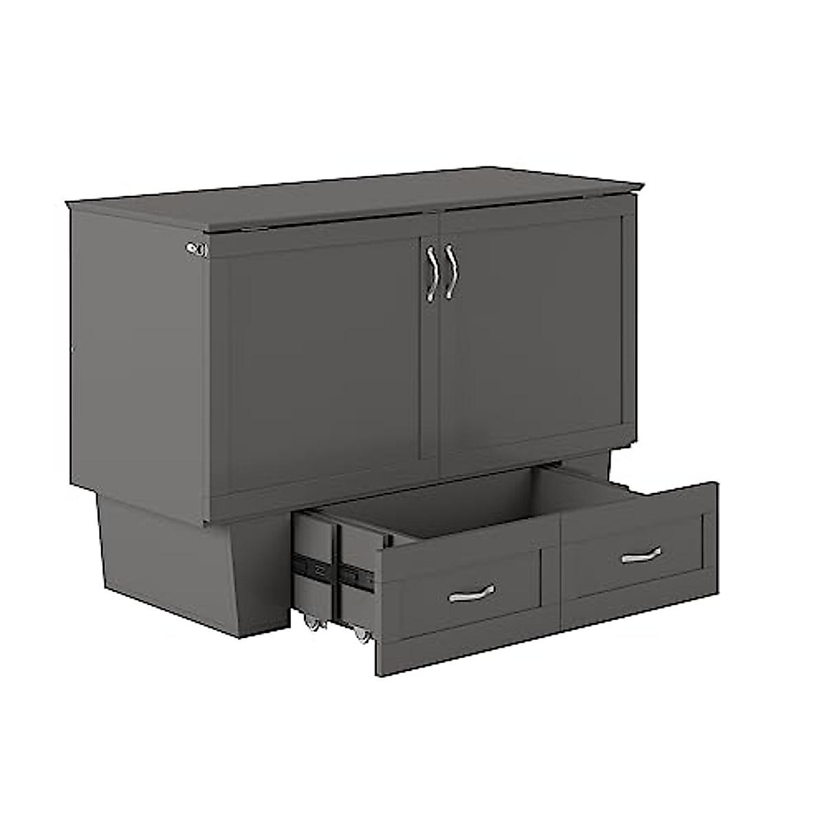 AFI Monroe Full Size Murphy Bed Chest with Mattress, Storage, & Built-in Charger in Grey