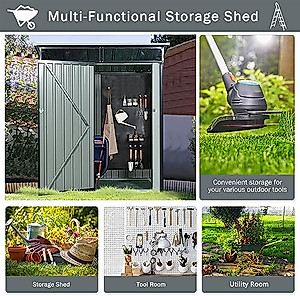 Outdoor Storage Shed 5 x 3 FT, Galvanized Metal Garden Shed with Sliding Door and Air Vents, Weather-Resistant Outdoor Storage Clearance for Backyard Patio Lawn Deck (Black)