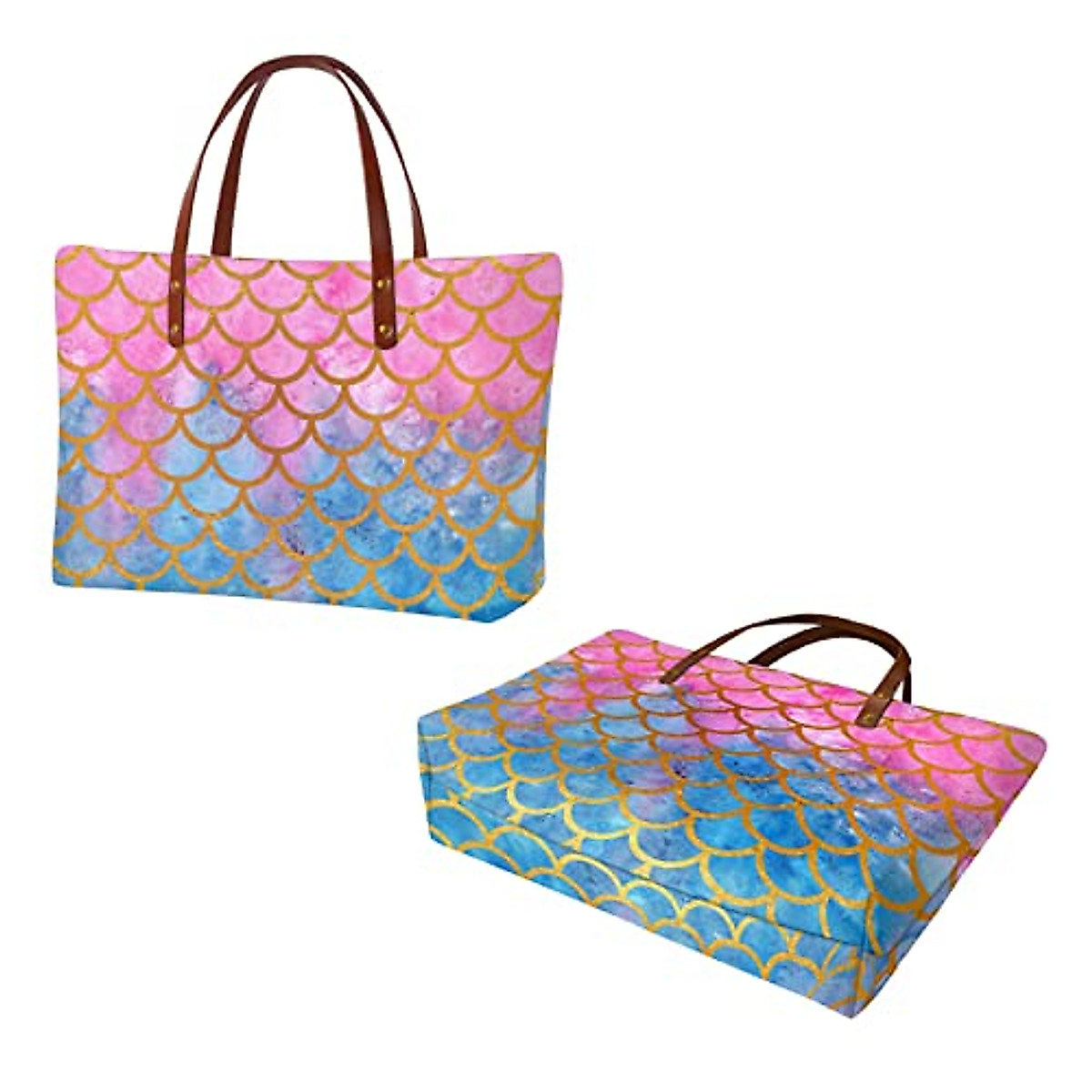 BYCHECAR Handbags Set for Women Tote Bag Colorful Fish Scales Pattern Top Handle Satchel Bags Shoulder Purse Wallets Wristlet Strap Wallet