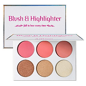 Blusher & Illuminator Highlighter & Bronzer Powder Contour Collection Set - 3 Blusher & 3 Highlighter Powder Palette - Perfect for Contouring and Highlighting - Vegan and Cruelty Free