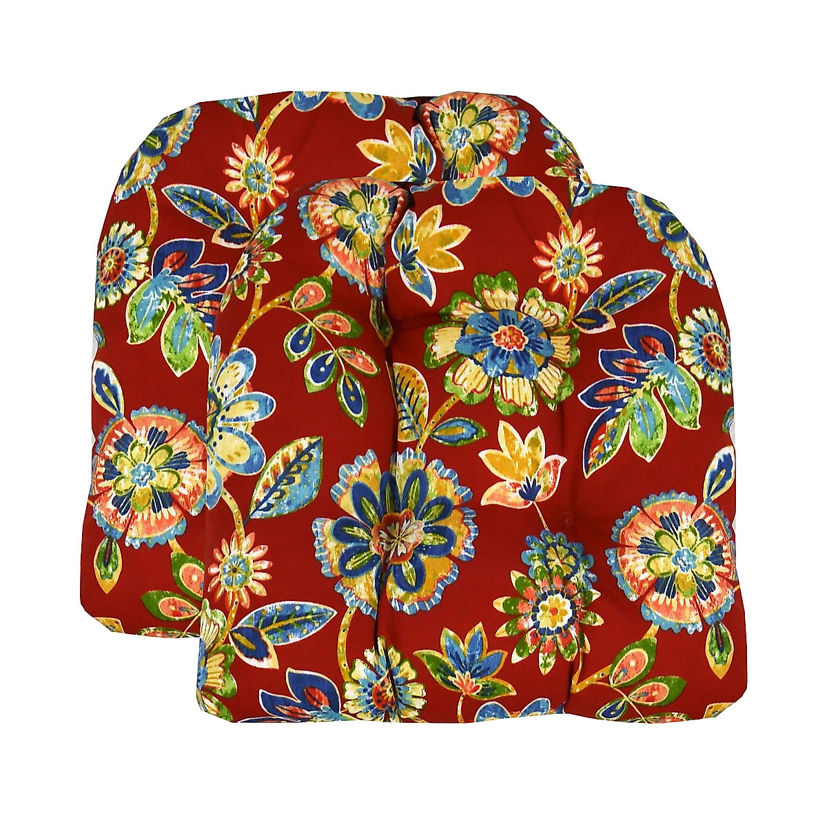 RSH DECOR: Tufted U-Shape Wicker Seat Cushions Set of 2 | 19” x 19” | All-Weather Spun Fabric | Water-Resistant | Outdoor Chair Cushions for Patio Furniture | Daelyn Cherry