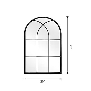 ZMYCZ Arched Wall Mounted Mirror, Black Wall Mirror, Arched-Top Bathroom Mirror, Farmhouse Mirror, Windowpane Metal Frame Mirror, Long Hanging Mirror for Living Room or Bedroom (20"x28")
