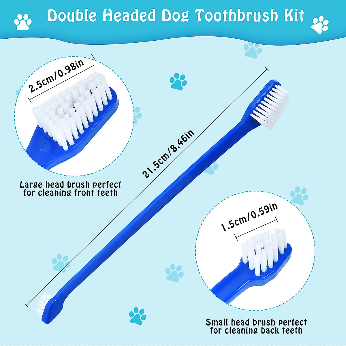 Elesunory 60 Pcs Dog Toothbrush Bulk, Dual Headed Dental Dog Toothbrush Set, Long Handle Toothbrush for Dogs Cat Puppy Teeth Cleaning Dental Oral Care (Blue)