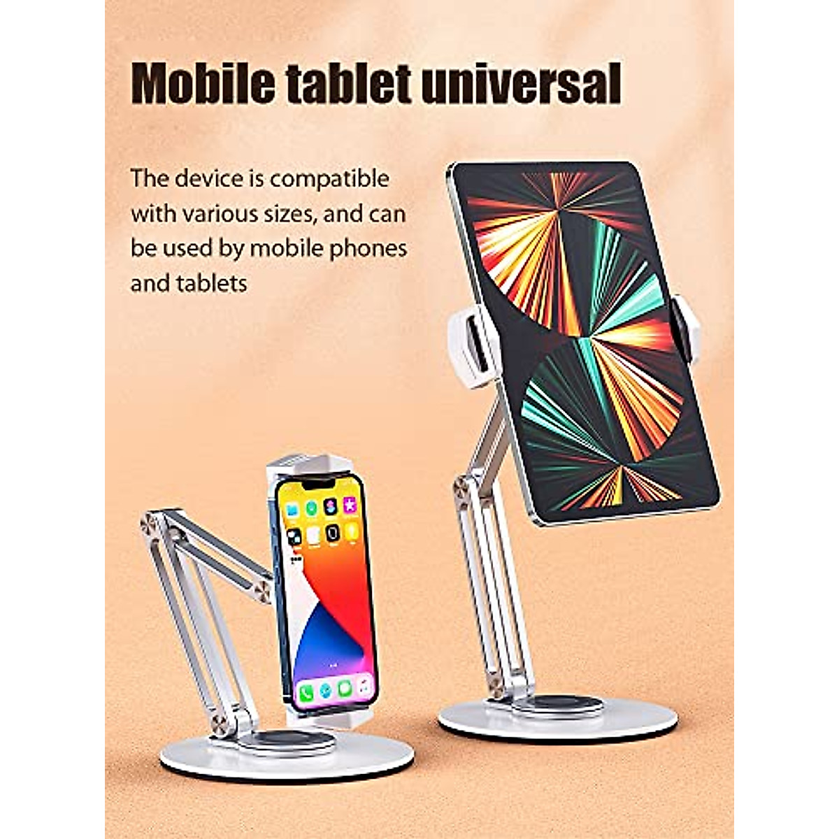Cell Phone Stand, Adjustable Phone Holder, Rotatable 360 Degree Base Phone Stand for Desk, Adjustable Two Riser Foldable Phone Mount Compatible with iPhone Pro, XR, Plus, Samsung Galaxy, Google Pixel