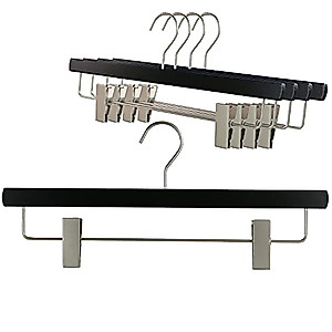MAWA by Reston Lloyd, European Wooden Hanger, Beech Wood Hanger with Adjustable Pant Clips, Rotating Chrome Hook, Black Finish, for Pants, Shorts, & Skirt Clothes Hanger (26415)