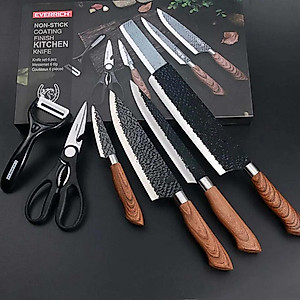 Generic Stainless Steel Kitchen Knife Set, 6 Pieces, Forged Black Nonstick Blades, INZO_PRO6
