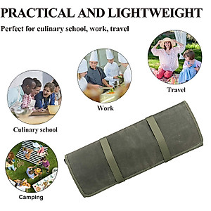 Waterproof Waxed Canvas Chef’s Knife Roll Bag With 11 Slots for Kitchen Knife Tools Up To 18.8”/Portable Chef Knife Cases(Army Green)
