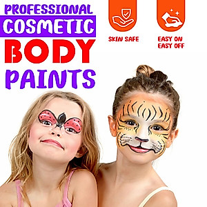 Face Painting Kit for Kids 20 Water Based Non-Toxic Sensitive Skin Paints 100 Stencils 3 Glitters 2 Hair Chalks Combs 2 Tattoos Sheets Face Painting Book Safe Professional Face Paint Kit For Kids