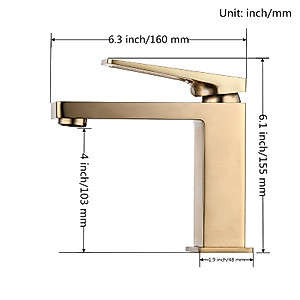 SHUNLI Brushed Gold Bathroom Faucet, Single Hole Modern Bathroom Sink Faucet, Brass Lavatory Mixer Taps Single Handle