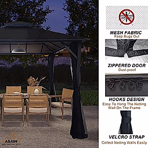 CASAINC Hardtop Gazebo 10x10 FT, Hardtop Gazebos with Double Roof, Aluminum Frame Permanent Outdoor Canopy, Patio Gazebo with Mosquito Netting for Patio Lawn Garden