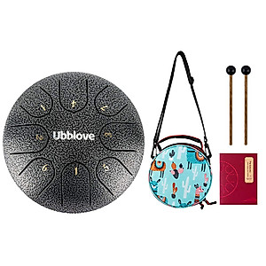 Ubblove Steel Tongue Drum for Kids: 8 Notes 6 Inches Key of C Metal Steel Drums Instrument with Bag for Meditation, Yoga, musical education, zen tone (Silver)