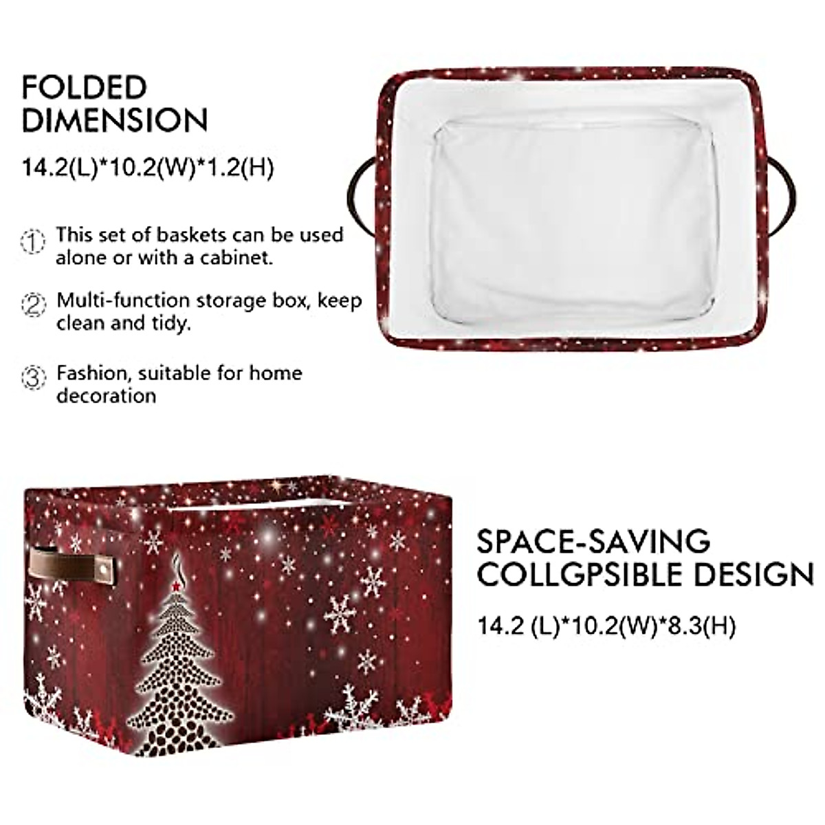 WIHVE Storage Basket Christmas Tree Snowflake Decorative Basket Rectangular Storage Bin Organizer Basket with Handles