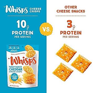 Whisps Cheese Crisps Tangy Ranch | Protein Chips | Healthy Snacks | Protein Snacks, Gluten Free, High Protein, Low Carb Keto Food (2.12 Oz, 3 Pack)