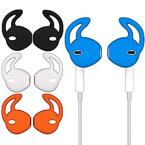 [4 Pairs] Silicone Ear Tips Soft Anti-Slip Sport Earbud Covers, Anti-Drop Ear Hook Gel Headphones Earphones Protective Accessories Tips (Black, Orange, Blue, White)