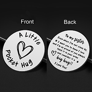 iJuqi Sister Birthday Christmas Gifts from Sister - Big Middle Little Sister Gifts for Women Pocket Hug Token Keychain Long Distance Relationship Keepsake Gifts for Sister Double Sided