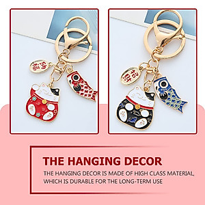 jojofuny 2pcs keychain accessories japanese lucky cat keychain cute maneki neko key ring chinese fortune pendants keychain bag purse charm ornament for wealth blue keychain wallet red stuffed animals