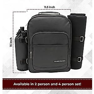 Plush Picnic – Picnic Backpack for Adventures,Insulated Picnic Backpack for 2, Great Alternative to a Bulky Picnic Basket Set, Romantic Picnic Set for 2, Picnic Basket for 2, Picnic Bag (Black)