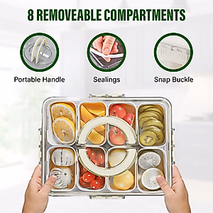 Snackle Box Container, Divided Serving Tray with Lid and Handle Snack Box, Snack Box Container that use at Picnic, Snack Containers for Meal Prep, Portable 8 Part Snackle Box Charcuterie Container