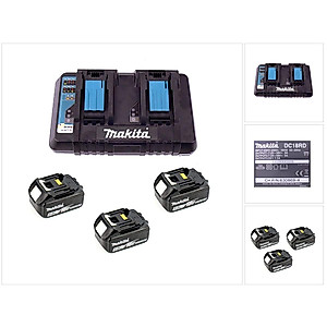 Makita - Power supply kit, DC18RD dual charger, 3 x 18V-5Ah batteries, 198458-6