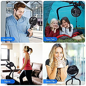 Stroller Fan, Portable Fan 40H Battery Operated Small Clip on Fan 360° Rotate Flexible Tripod 5200mAh Baby Fan Handheld USB Desk Cooling Fan for Bedroom Car Seat Crib Treadmill Travel Camping