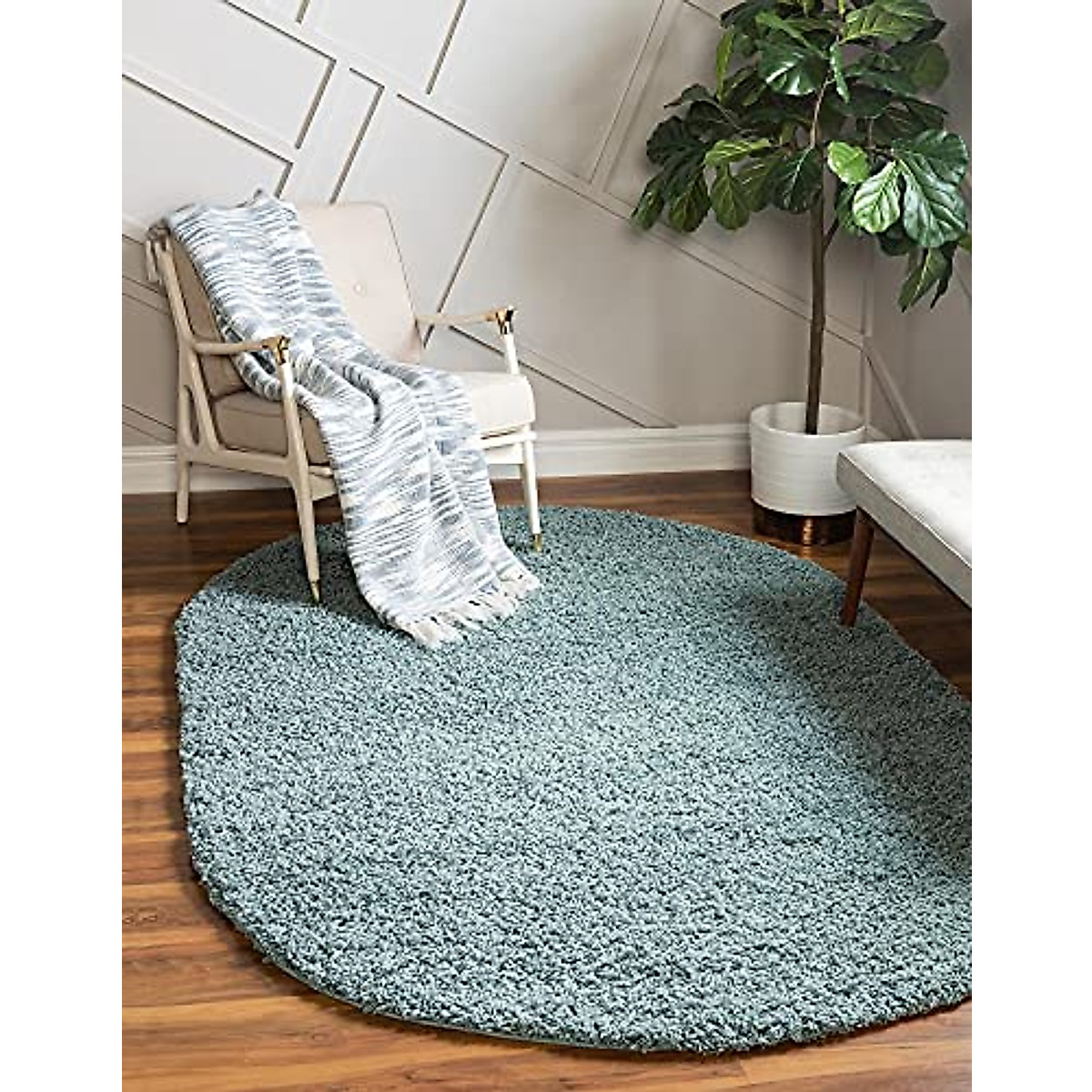 Rugs.com - Über Cozy Solid Shag Collection Rug – 3' x 5' Oval Light Slate Blue Shag Rug Perfect for Living Rooms, Large Dining Rooms, Open Floorplans