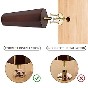 Texphw Wood Furniture Legs, Couch Legs Set of 4 - Wooden Replacement Feet for Bench, Brown Rubber Wood Parts for Sectional, Sofa, Wooden Legs Chairs Complete with Installation Hardware