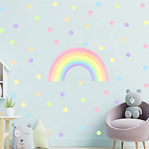 Colorful Rainbow Wall Decals Large Rainbow Wall Stickers Circle Polka Dots Wall Stickers Watercolor Rainbow Wall Decals for Girls Bedroom Nursery Kids Room