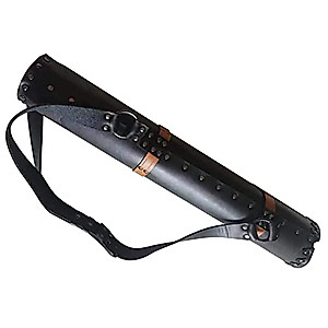 GEGEXIAOWU Medieval Retro Back Quiver Bow Leather Arrow Holder with Large Pouch Handmade Straps Belt Bag (Black, ONE Size)